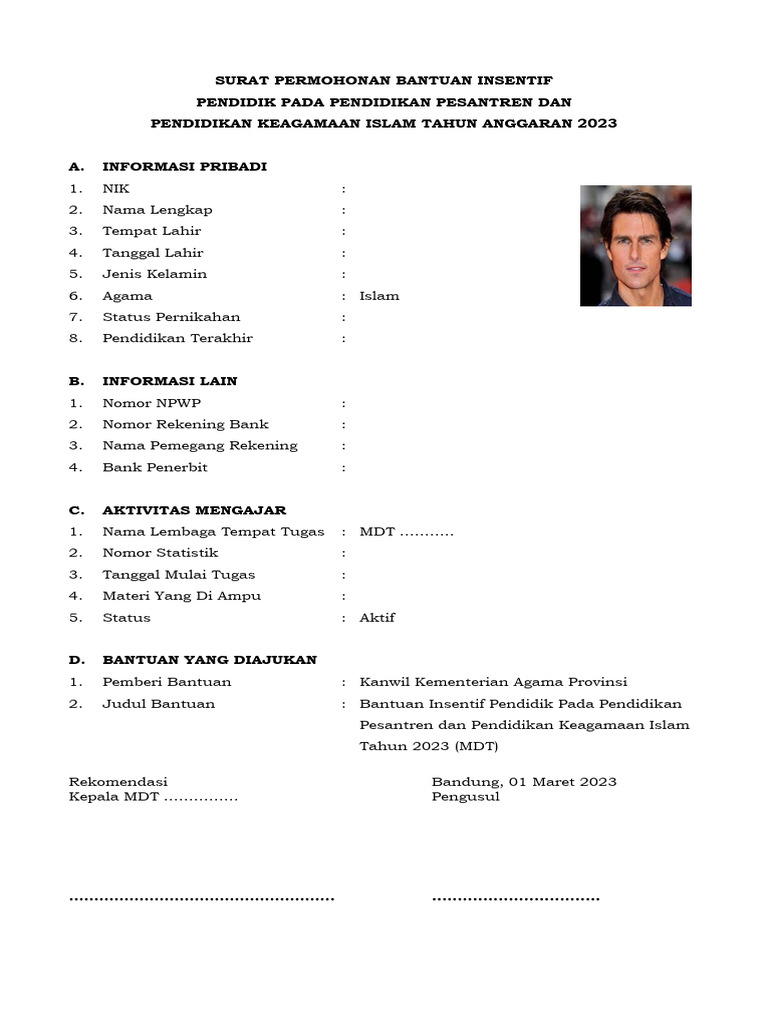 Contoh Surat Pengajuan Insentif 2023 | PDF