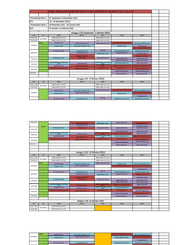 JADWAL Sem Ganjil 2021-2022 UTS | PDF