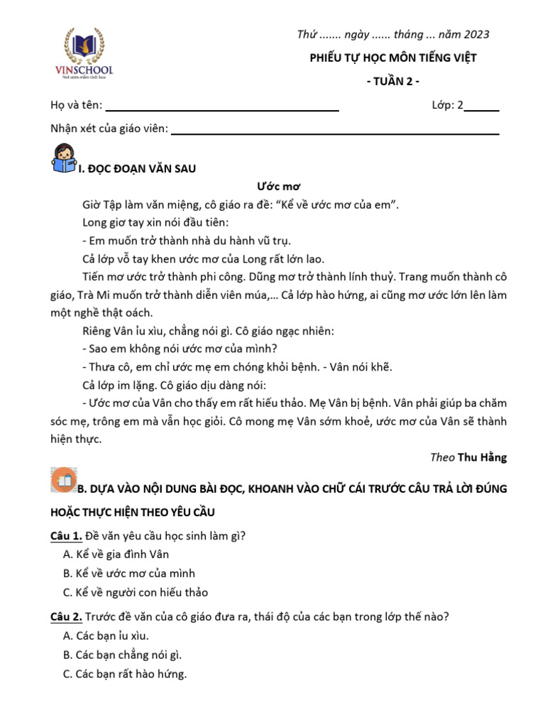 K2 - BTCT Tieng Viet - Tuan 2 | PDF