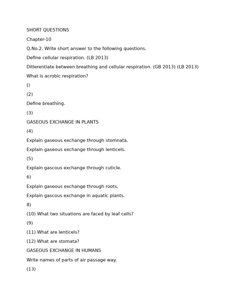10th Biology Chapter 1 Short Questions | PDF
