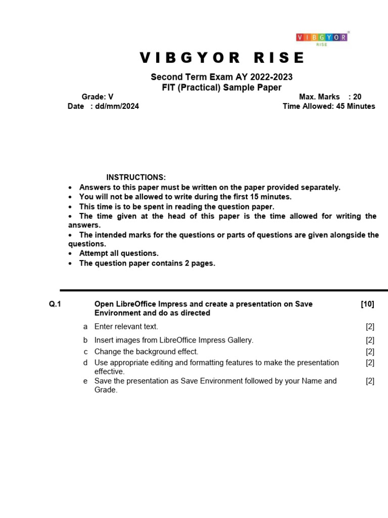 CB Gr5 Fit Practical Term-2 Sample-Question-Paper | PDF