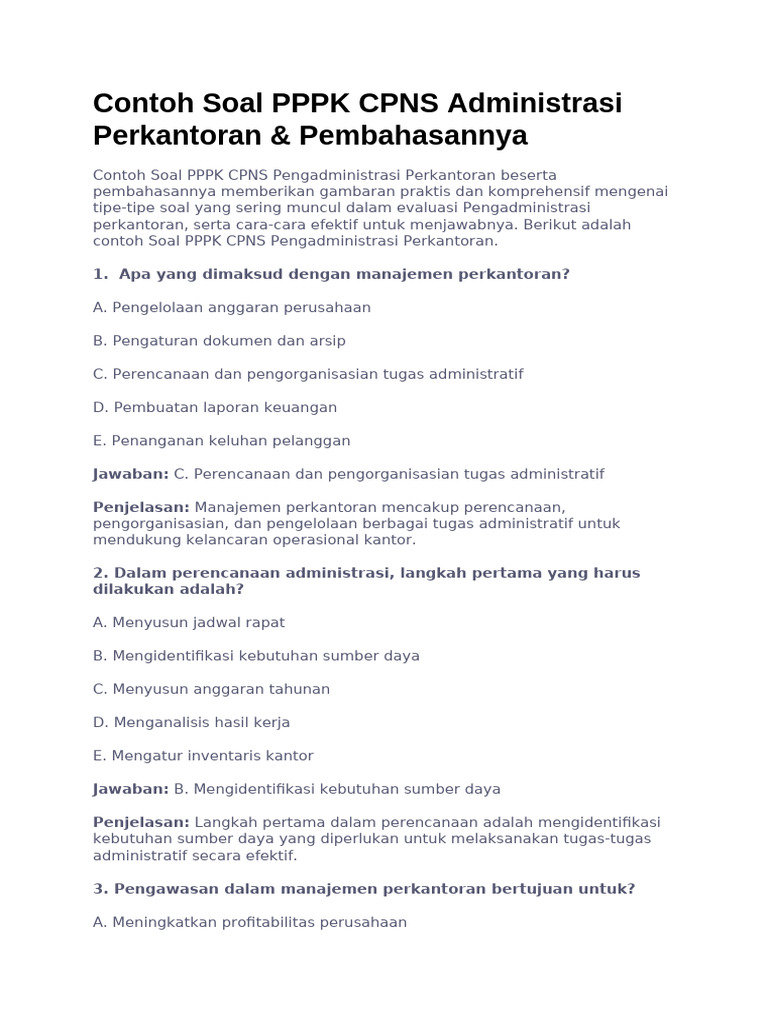 Contoh Soal PPPK CPNS Administrasi Perkantoran | PDF