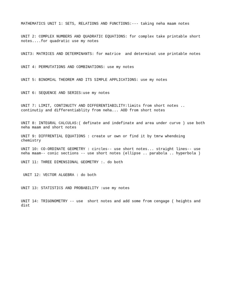 Maths CHP Checklist | PDF