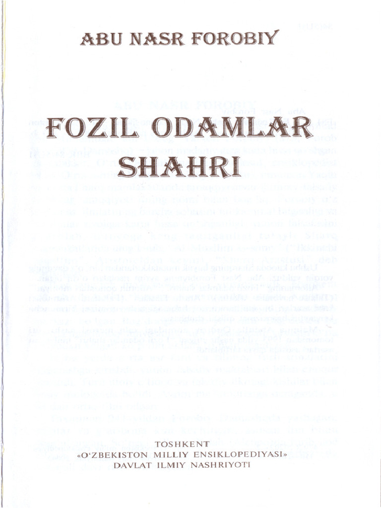 Fozil odamlar shaxri (Abu Nasr Farobiy) | PDF