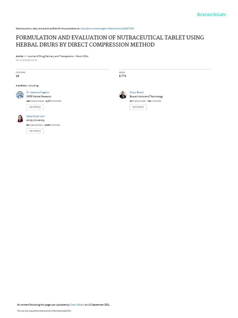 Formulation and Evaluation of Nutraceutical Tablet | PDF | Tablet ...