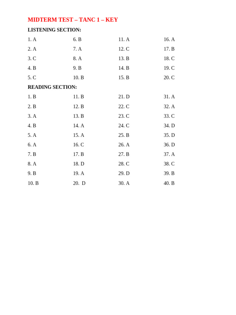 TANC 1 Midterm Test Answer Key | PDF