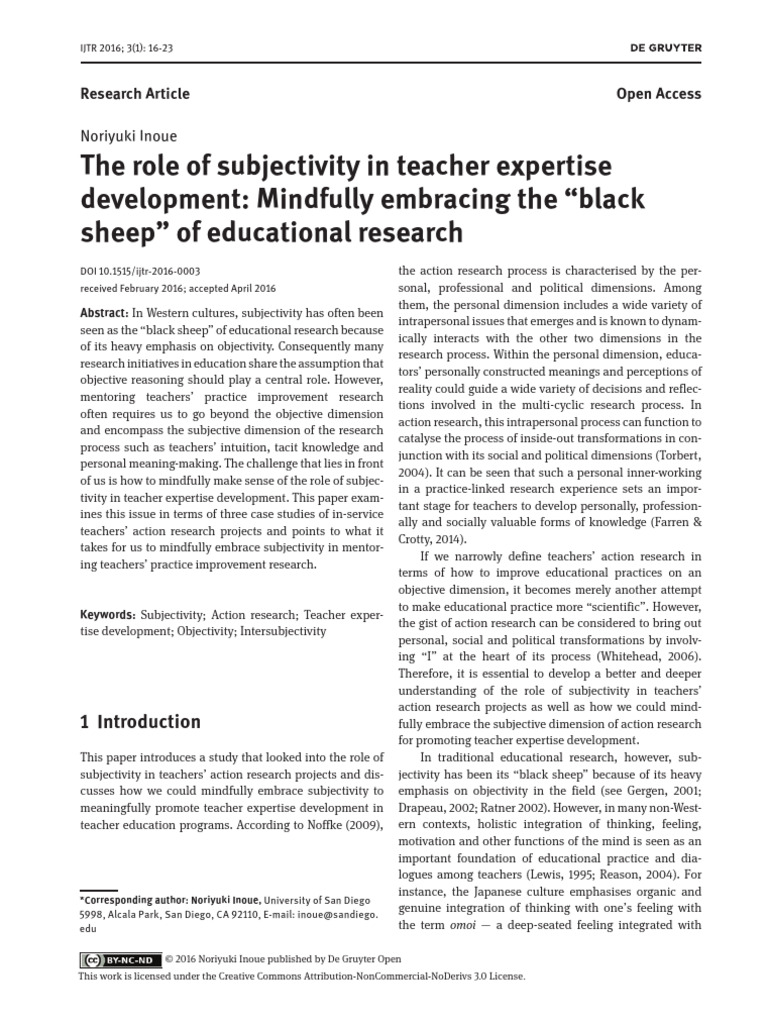 The Role of Subjectivity in Teacher Expertise Development Mindfully ...
