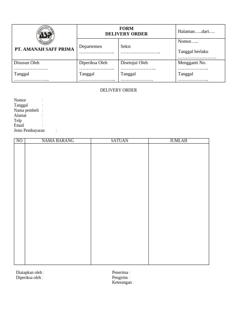 Sop Form Delivery Order | PDF