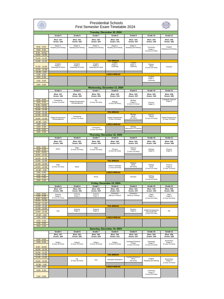 Semester 1 Exam Timetable 2024 (OFFICIAL) | PDF | Academic Term