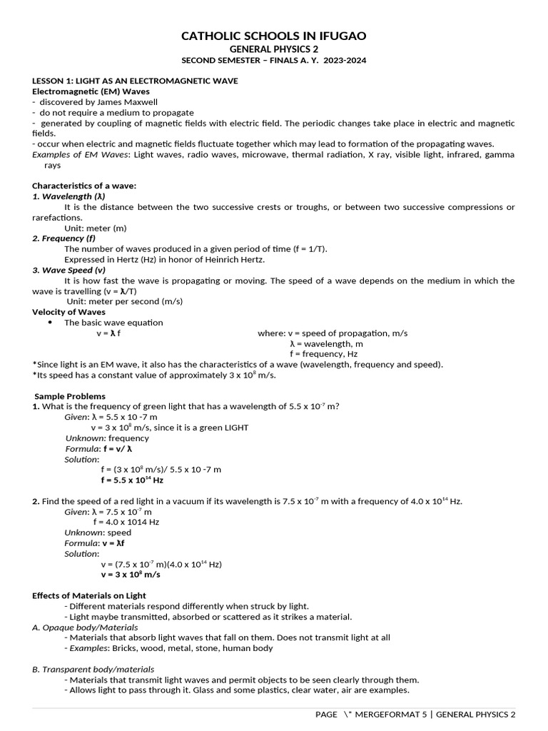PHYSICS-2-FINALS | PDF | Waves | Electromagnetic Radiation