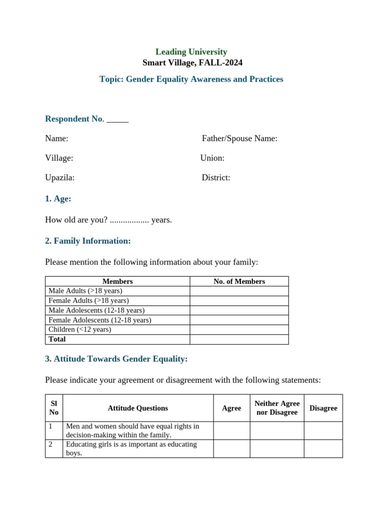 Gender Equality Survey | PDF | Equality Rights | Gender