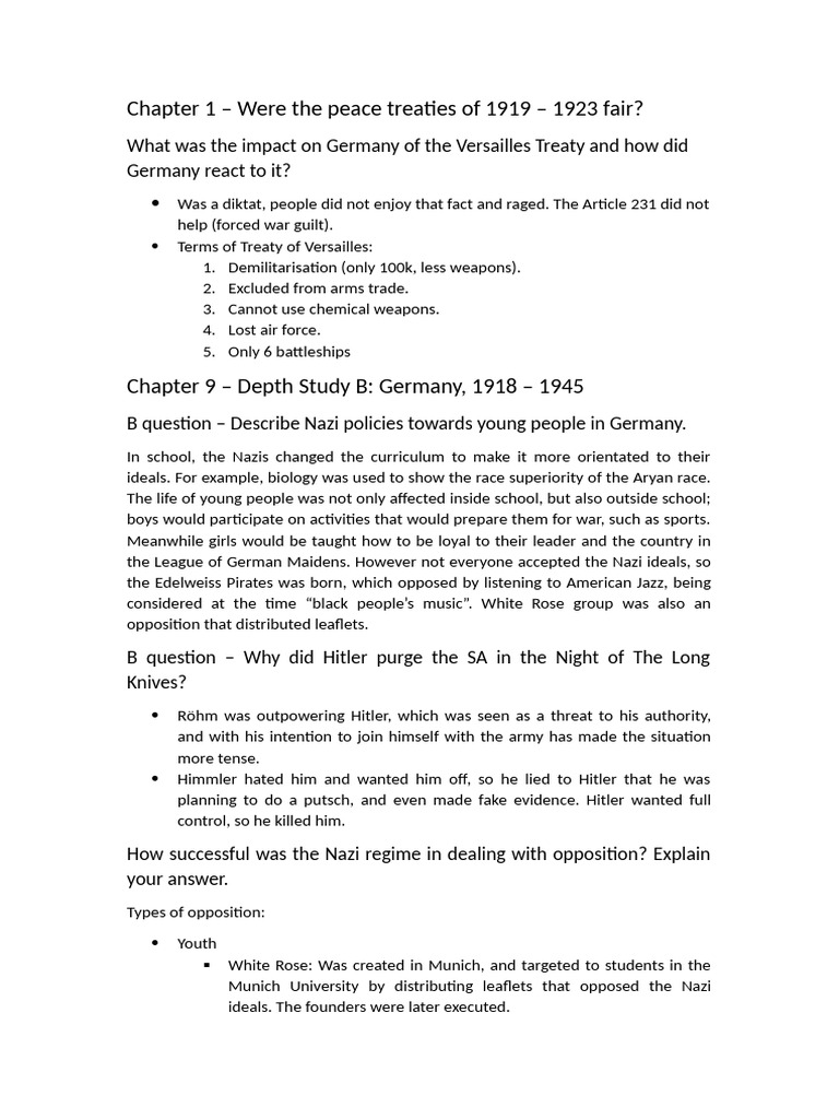Key questions | PDF | Treaty Of Versailles | Nazi Germany