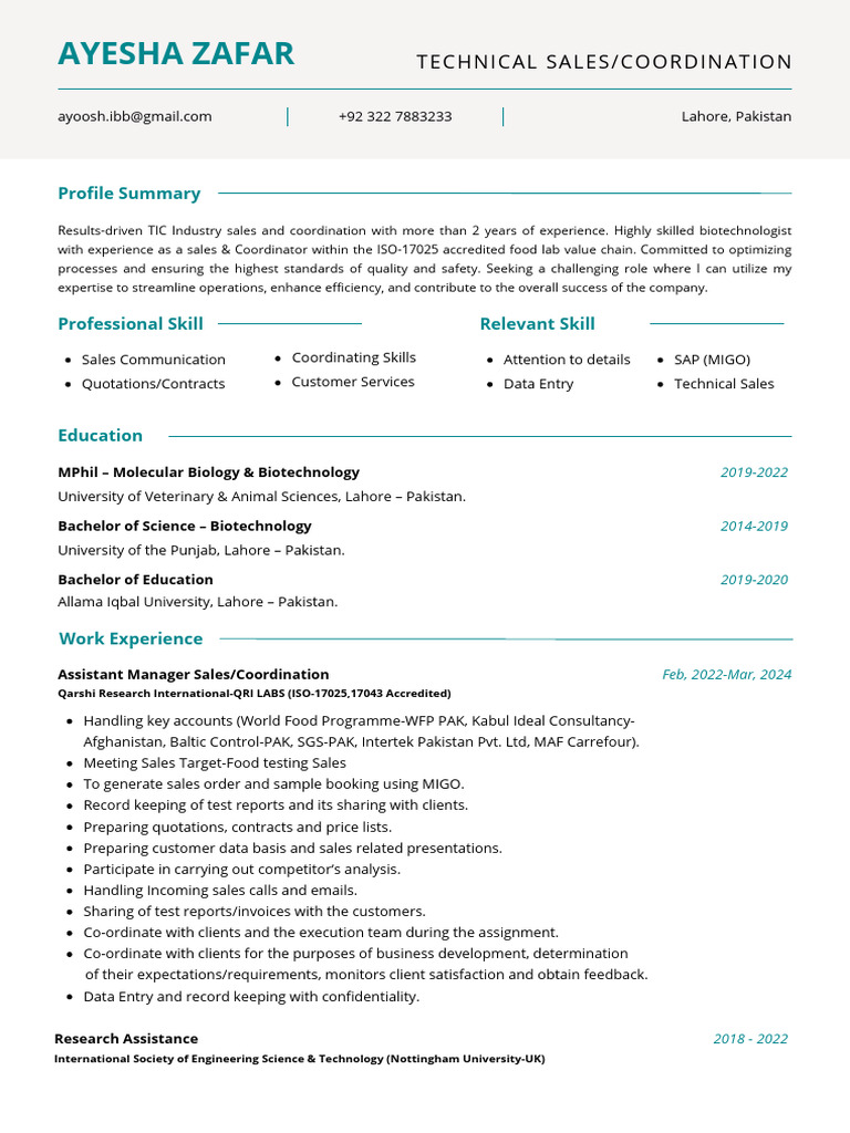 Resume-Ayesha Zafar | PDF | Pakistan | Business