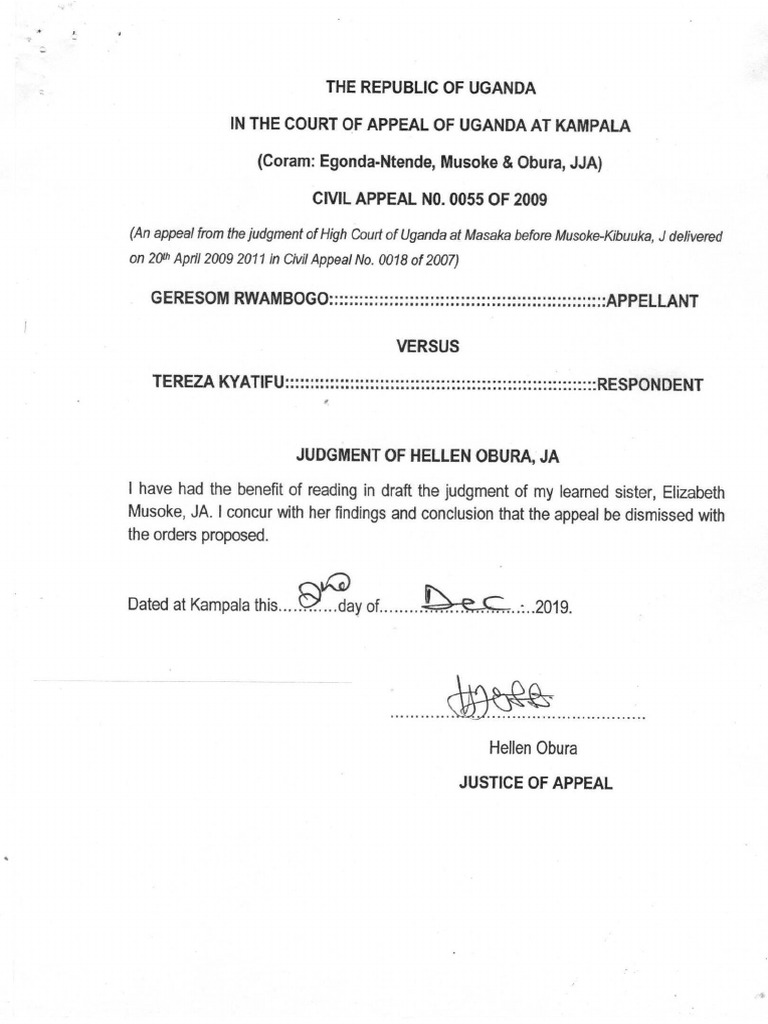 Rwambogo v Kyatifu (Civil Appeal No 55 of 2009) 2019 UGCA 2050 (2 December 2019) | PDF