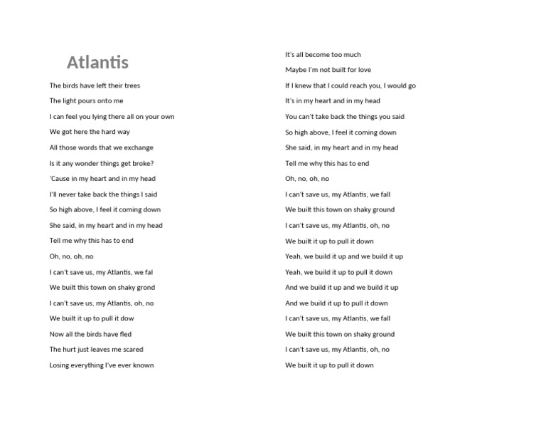 Atlantis (Song by Seafret) | PDF