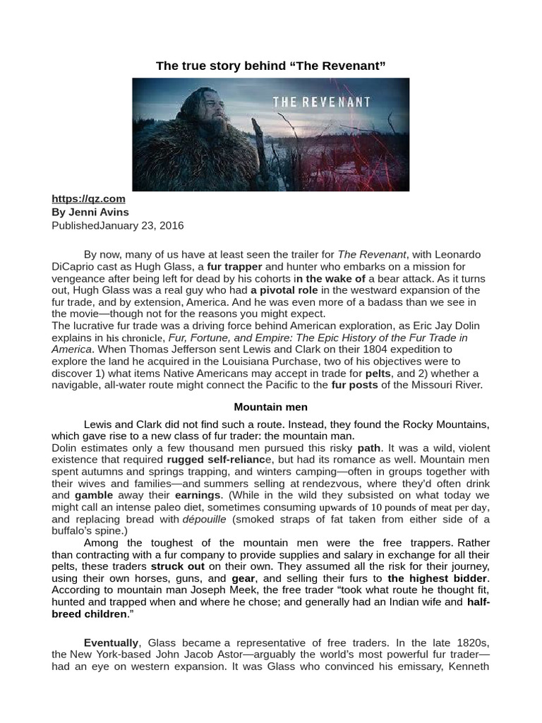 The Real Story of Hugh Glass in The Revenant | PDF | Mountain Man | Fur ...