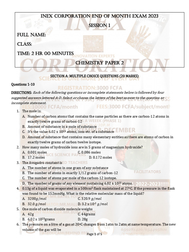End of Month Novenber LSS Chemistry | PDF | Mole (Unit) | Chemical Substances