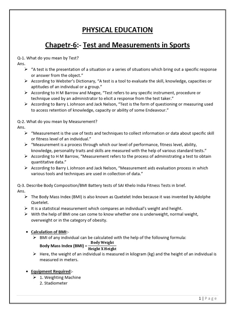 Sports Test and Measurement Guide | PDF | Body Mass Index | Physical ...