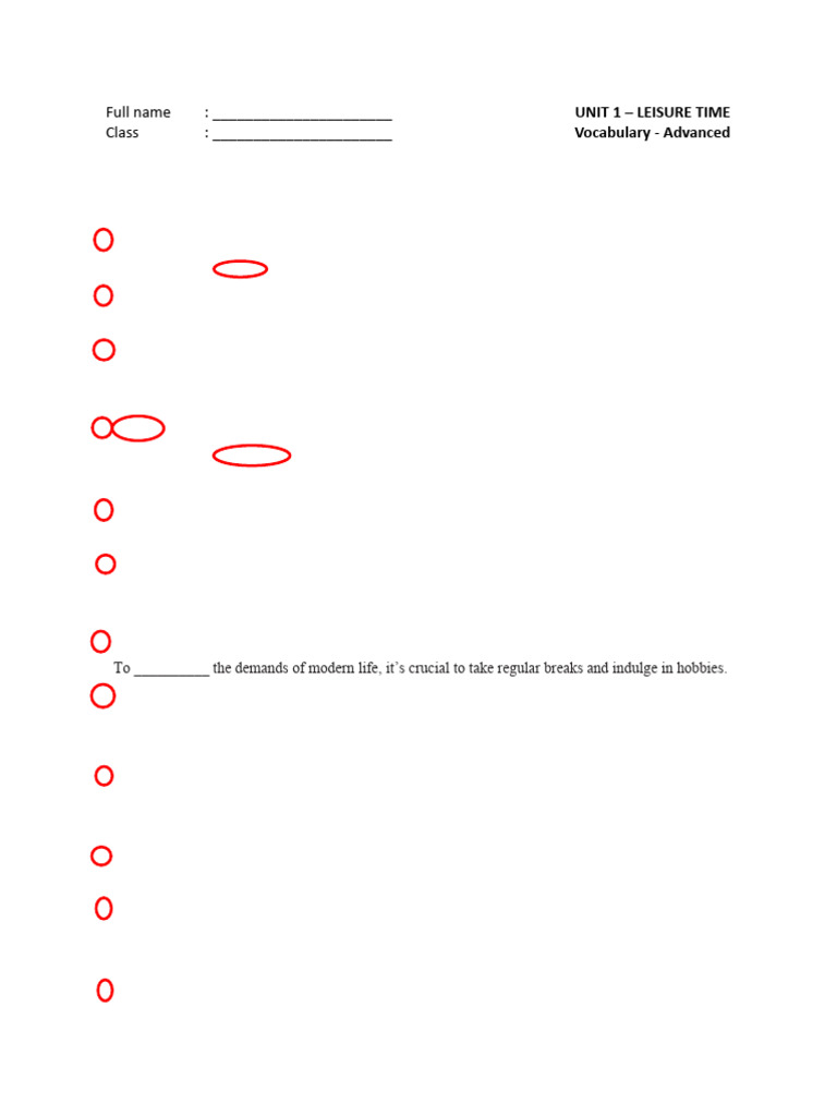Unit 1 - Vocabulary - Advanced | PDF | Hobbies | Leisure