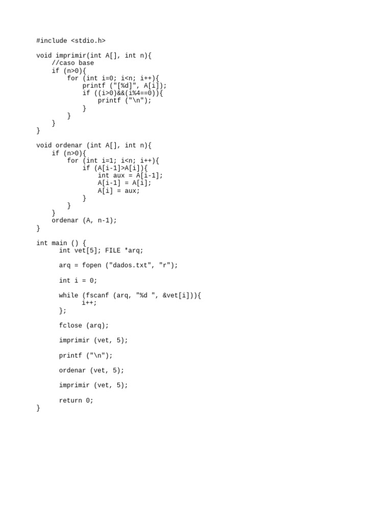 C Program for Sorting and Printing Arrays | PDF