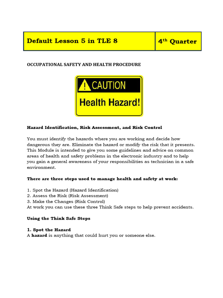 tle-8_4th-quarter-default-lesson-5 | PDF | Occupational Safety And Health | Risk