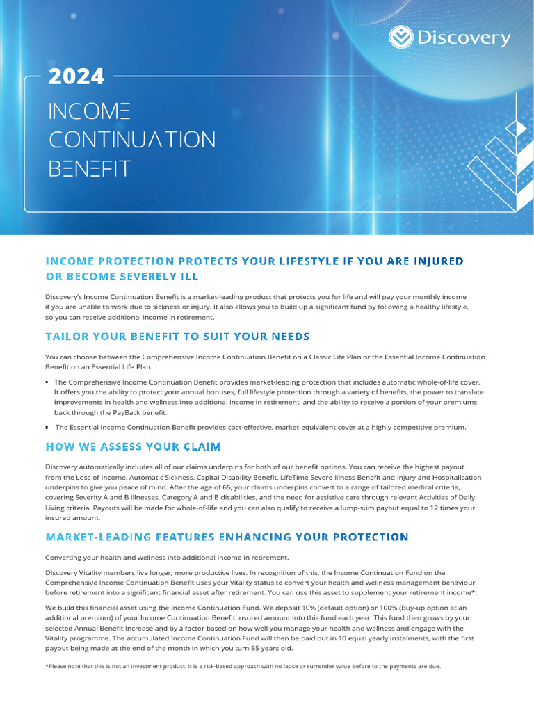 Income Continuation Benefit One Pager | PDF | Insurance | Retirement
