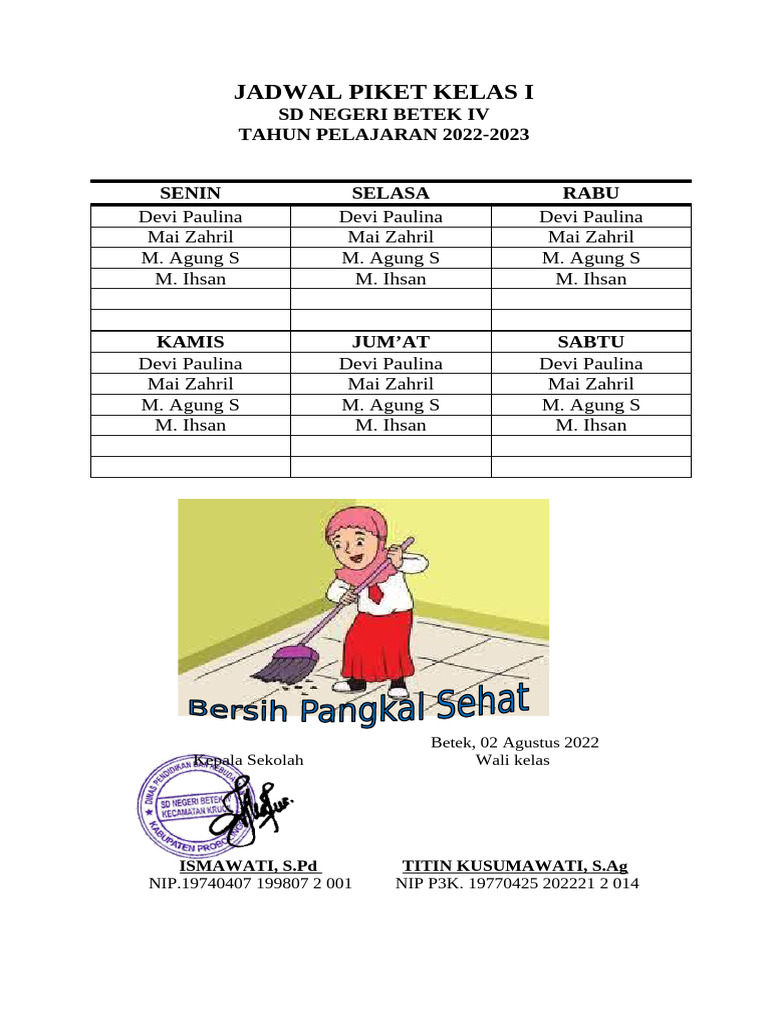 JADWAL PIKET KELAS I | PDF