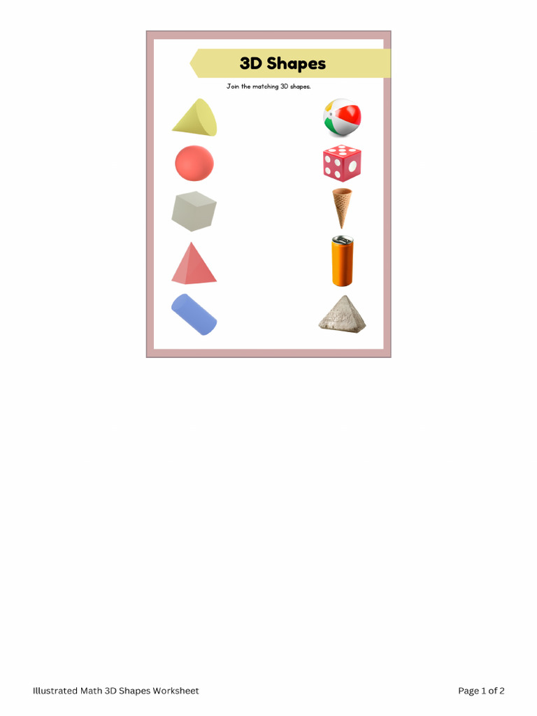 Illustrated Math 3D Shapes Worksheet | PDF