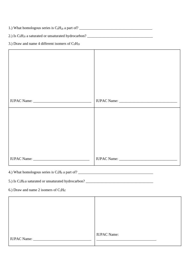 Chemistry Isomer Worksheet | PDF