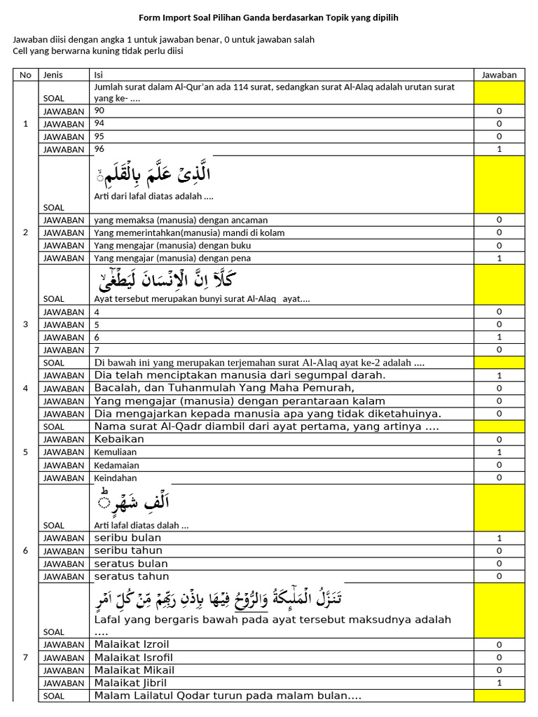 Form Soal Ganda Qurdis | PDF