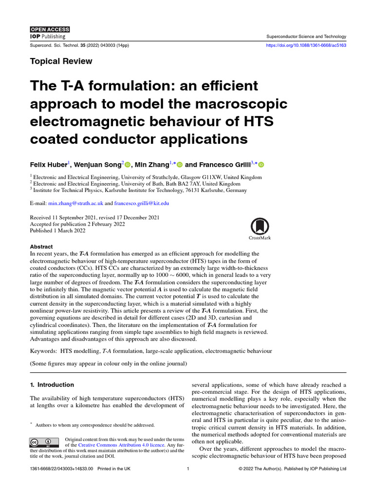 The T-A Formulation - Model HTS Coated Conductor Applications | PDF ...