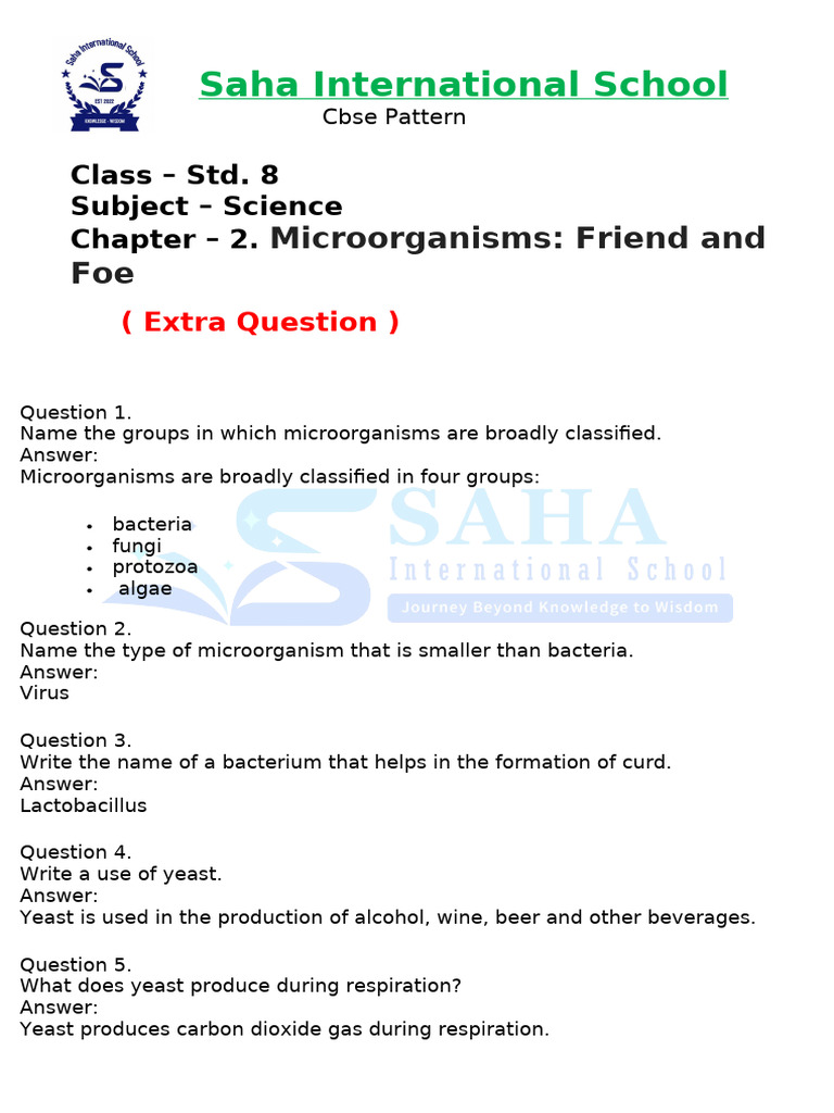 Class - 8 Science Chapter 2 (Micro-Organism Friend or Foe) | PDF | Microorganism | Bacteria