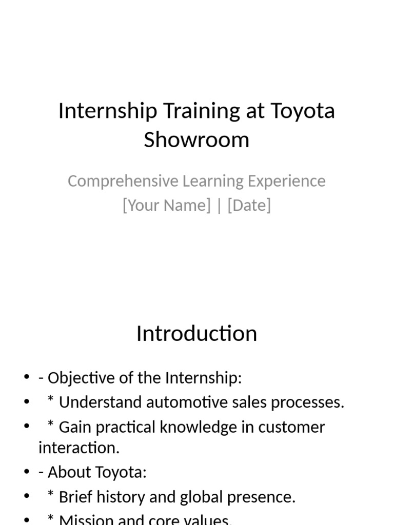 Toyota Showroom Internship Presentation | PDF