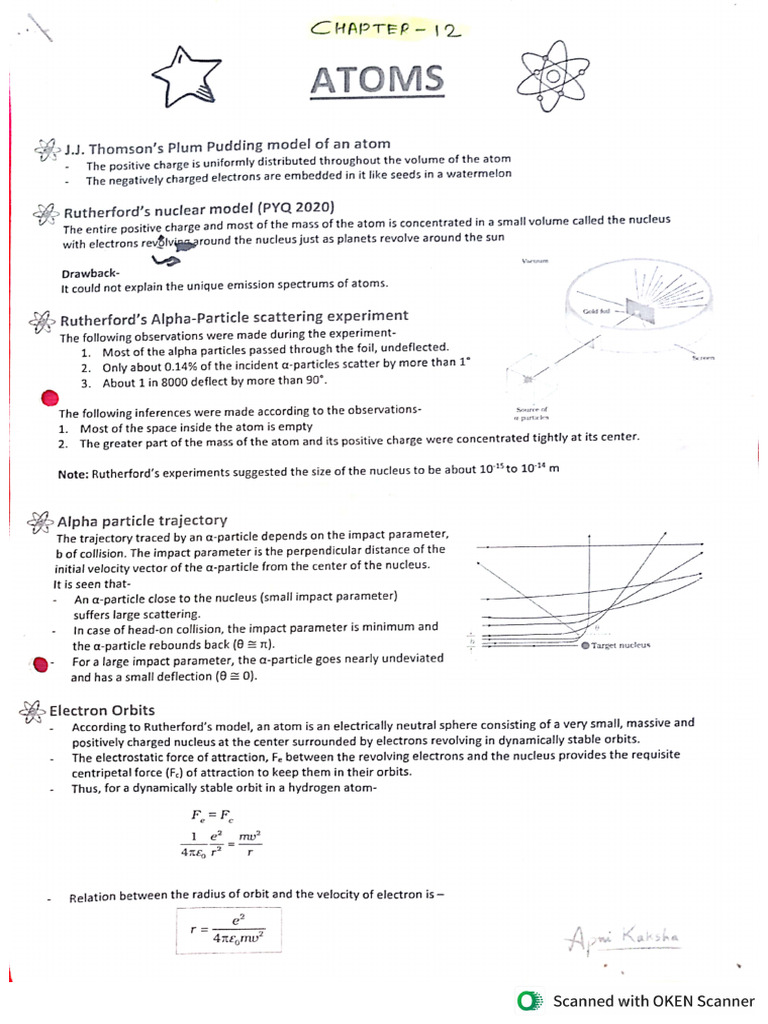 Atoms - Physics XII | PDF