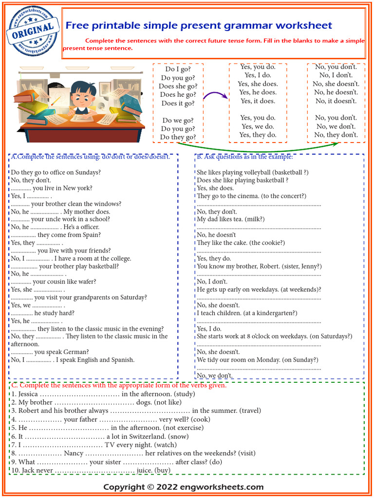 7BCbYpeRdc Free Printable Simple Present Grammar Worksheet | PDF ...
