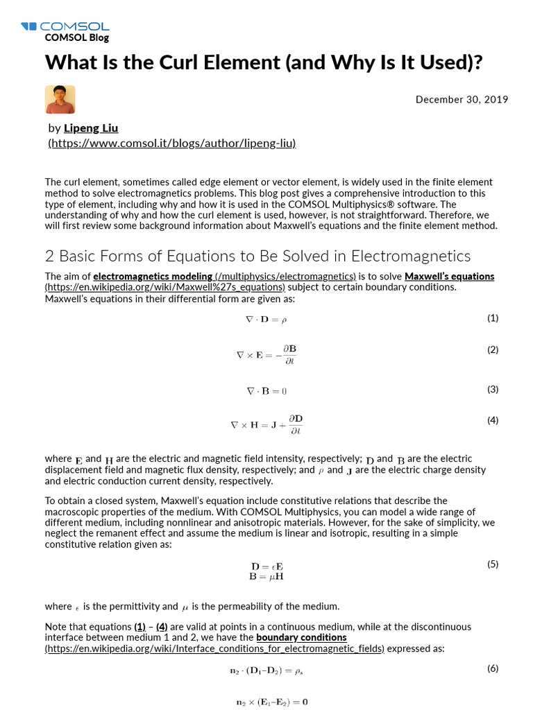 What Is The Curl Element (And Why Is It Used) - COMSOL Blog | PDF | Maxwell's Equations | Finite ...