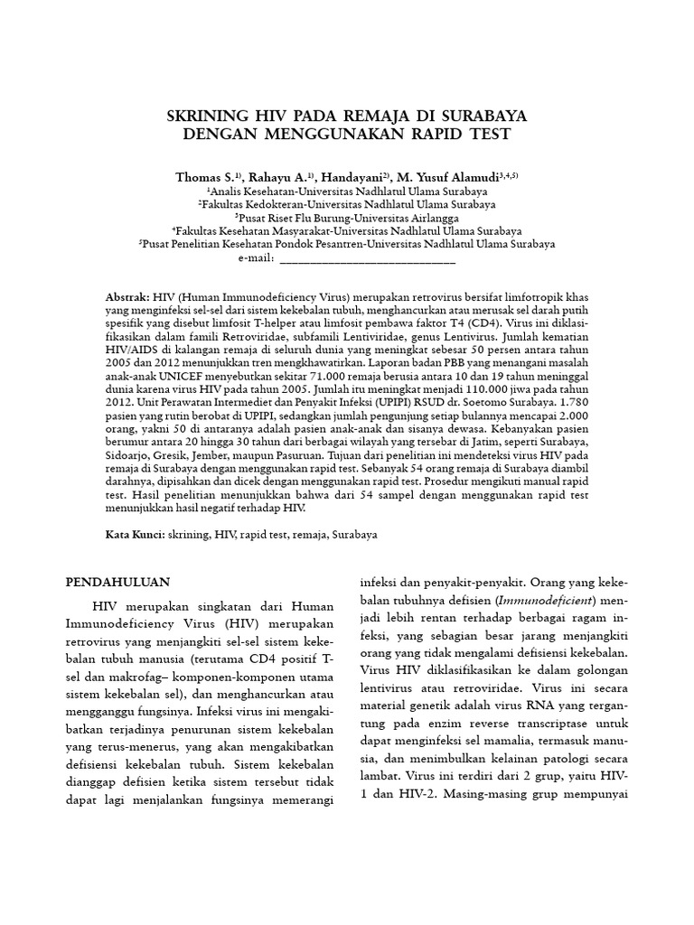 Skrining Hiv Pada Remaja Di Surabaya Dengan Menggu | PDF