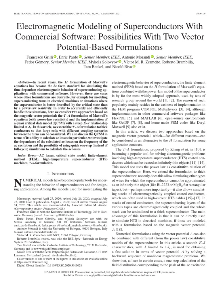 Electromagnetic Modeling of Superconductors With Commercial Software_Possibilities With Two ...