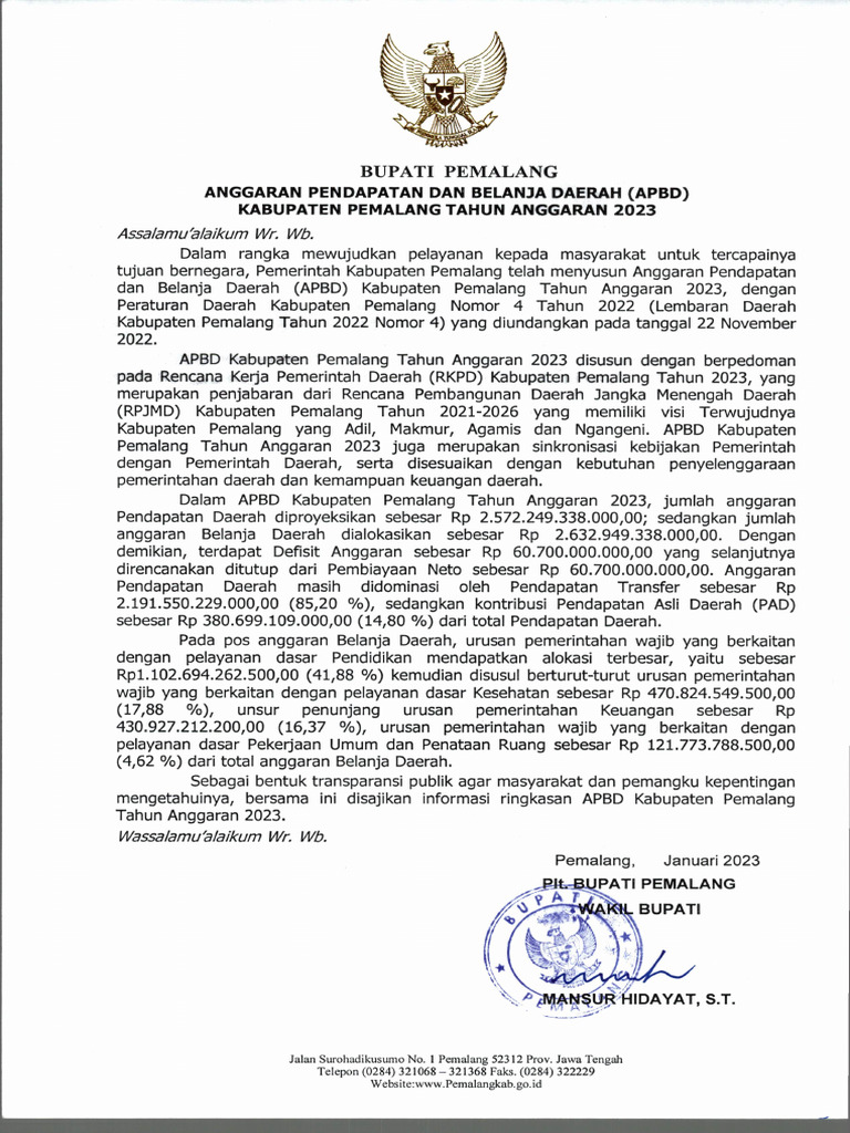 Ringkasan Apbd Ta. 2023 | PDF