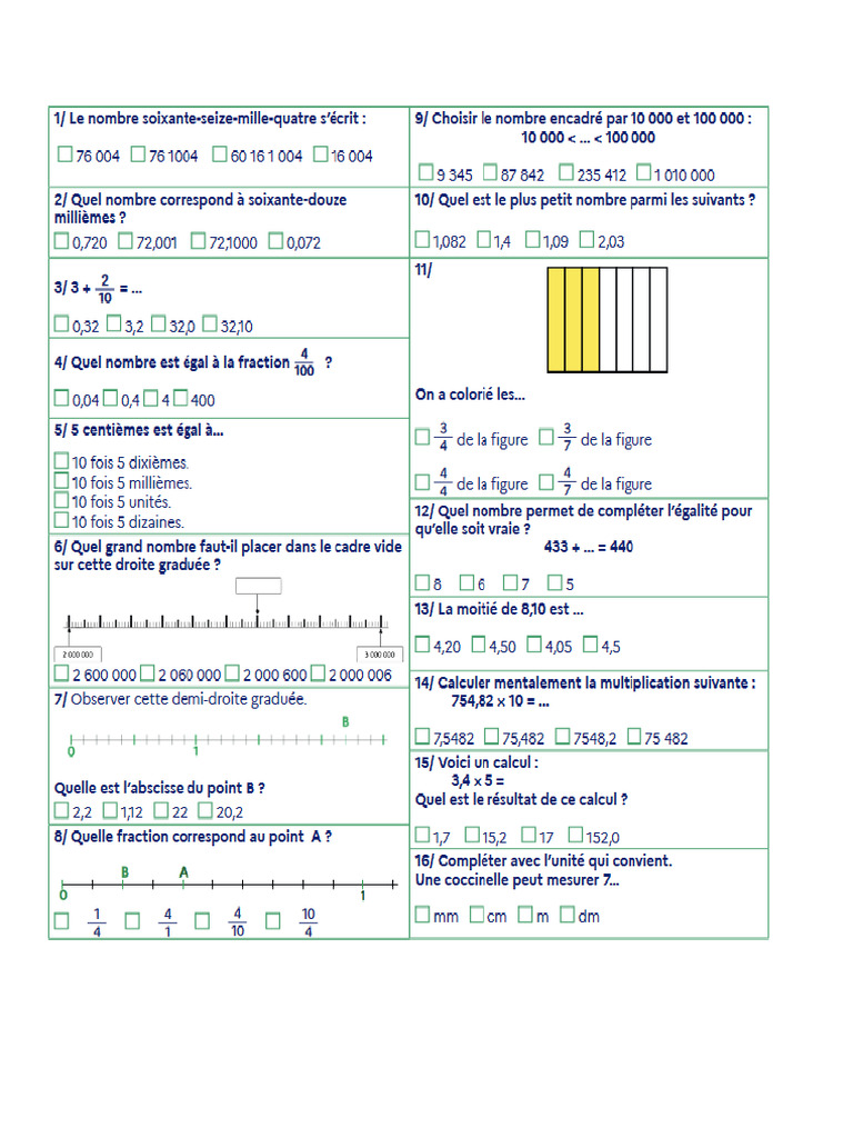 Test Diagnostic 6ème | PDF