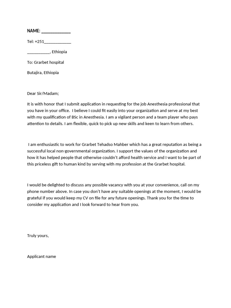 Anesthetist Cover Letter Application Eth | PDF