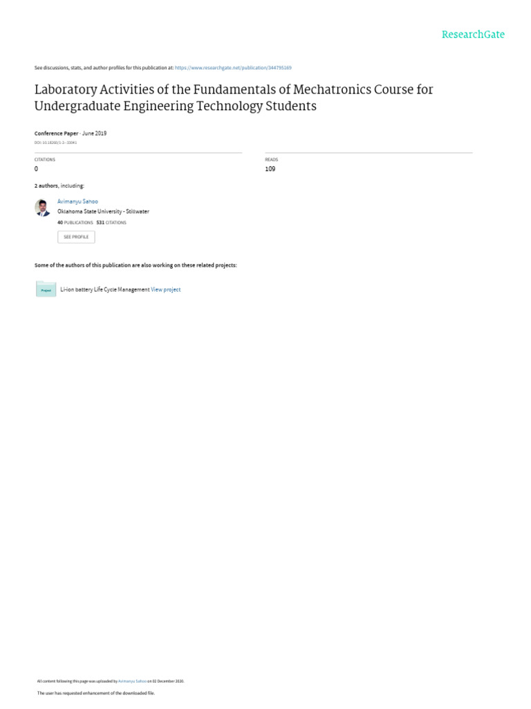 Laboratory Activities of The Fundamentals of Mecha | PDF | Servomechanism | Mechatronics