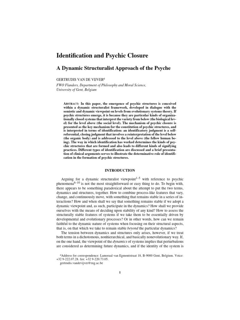 Identification and Psychic Closure - A Dynamic Structuralist Approach ...
