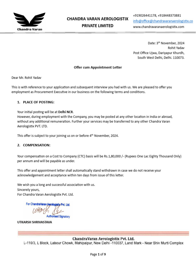 Offer Letter for Procurement Exec | PDF | Indemnity | Legal Remedy