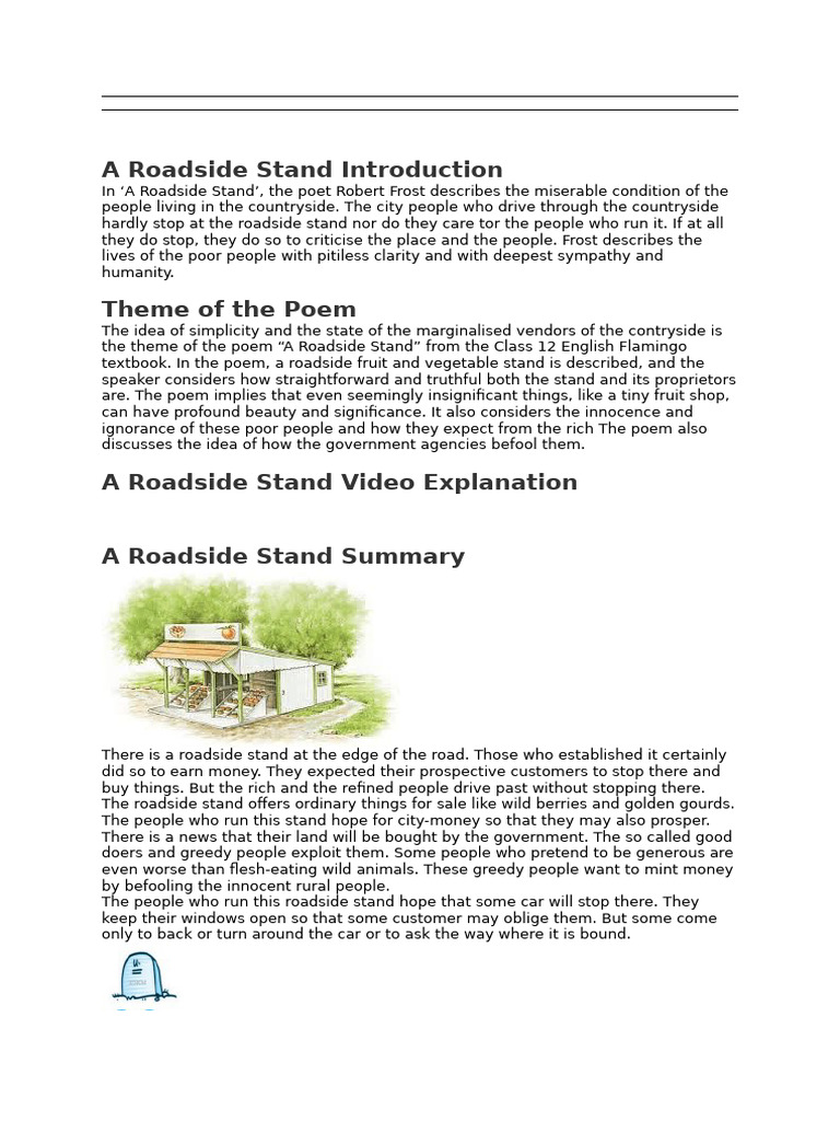 A Roadside Stand - Summary, Extract Based and Textual Questions | PDF