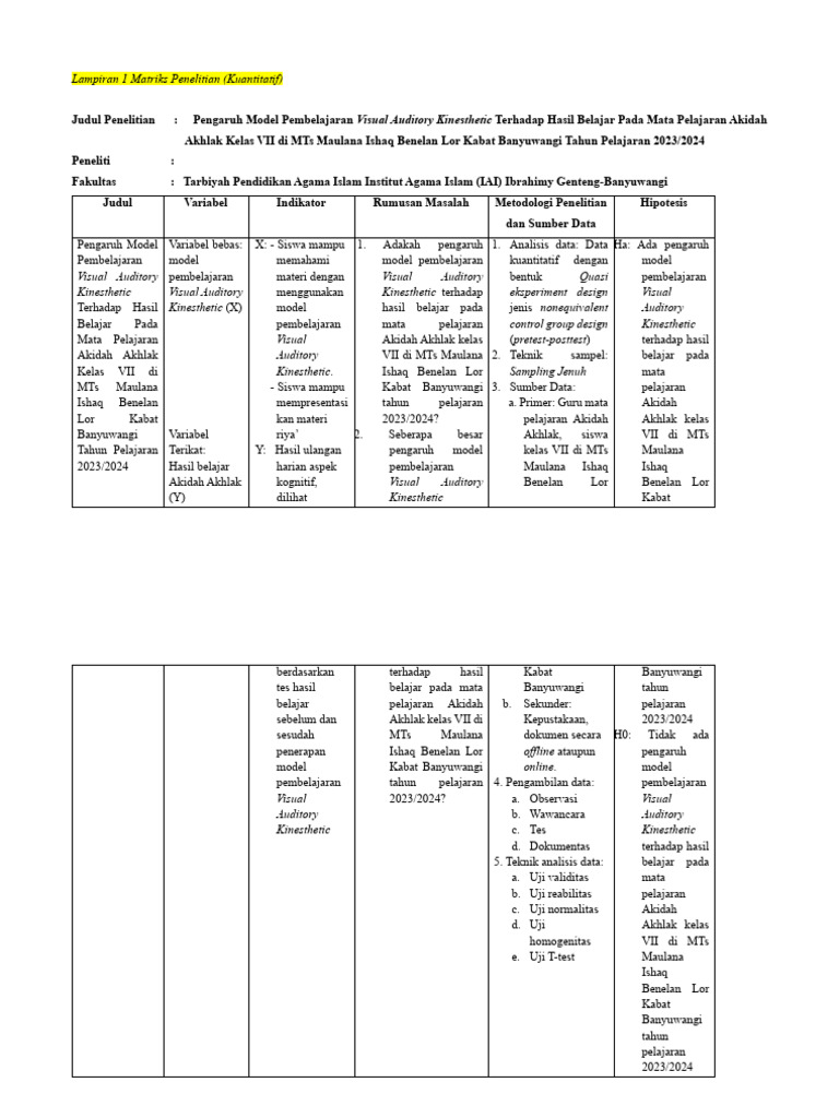 Matrik Penelitian Kuantitatif | PDF