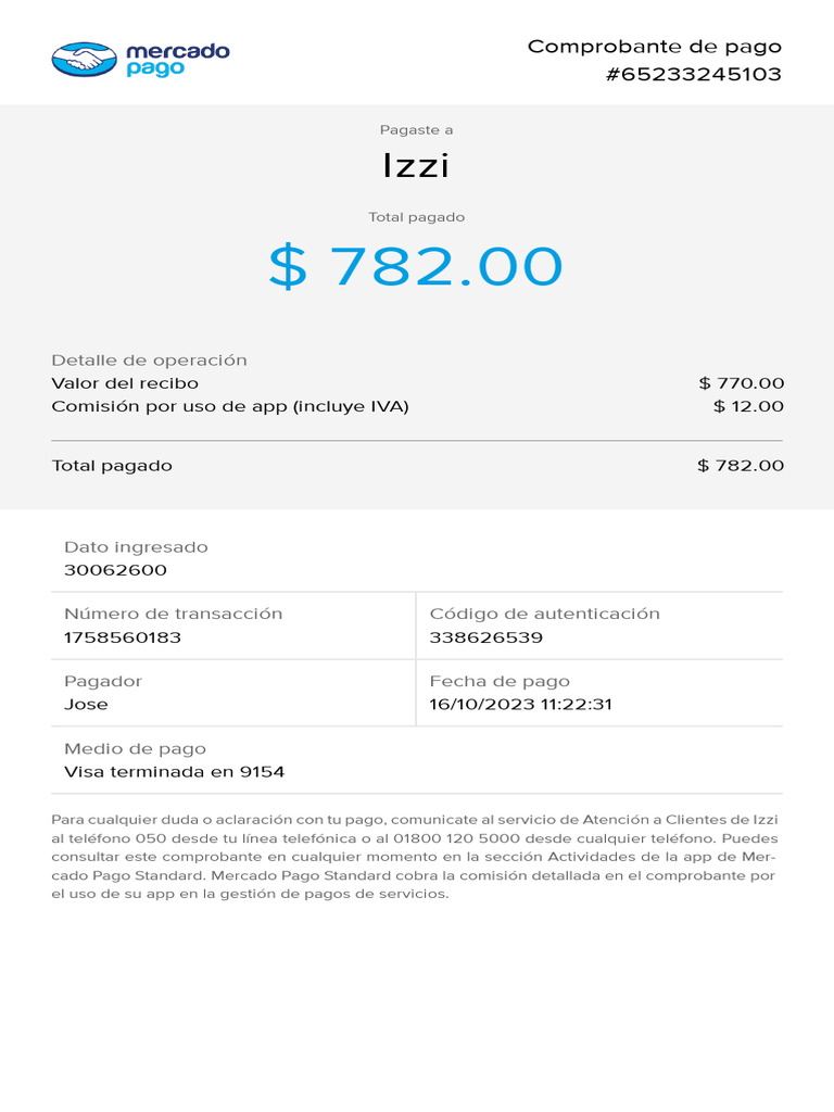 Comprobante de Pago Izzi | PDF