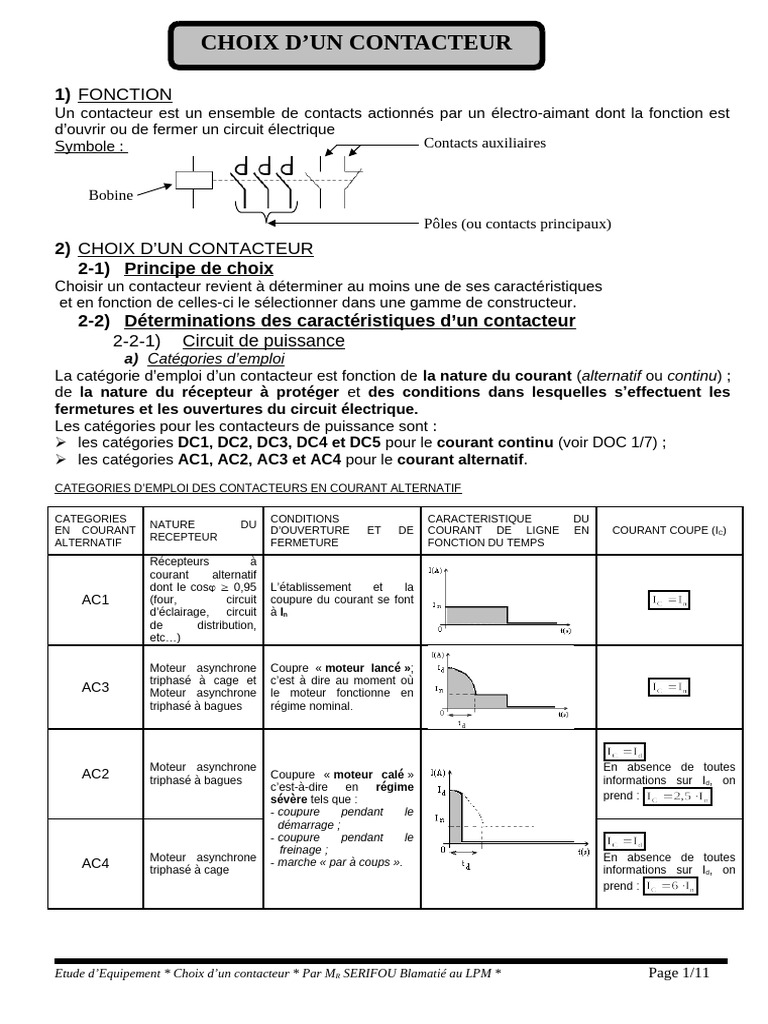 Choix et types de contacteurs électriques | PDF | Composant ...