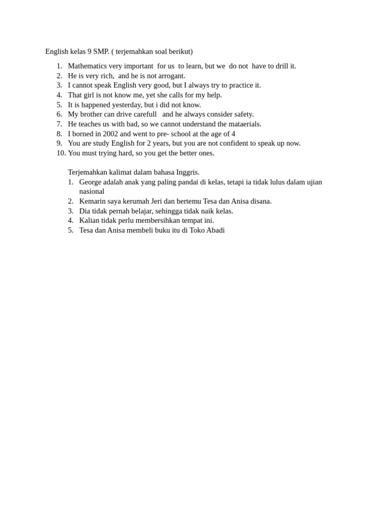 English Translation Exercises for 9th Grade | PDF