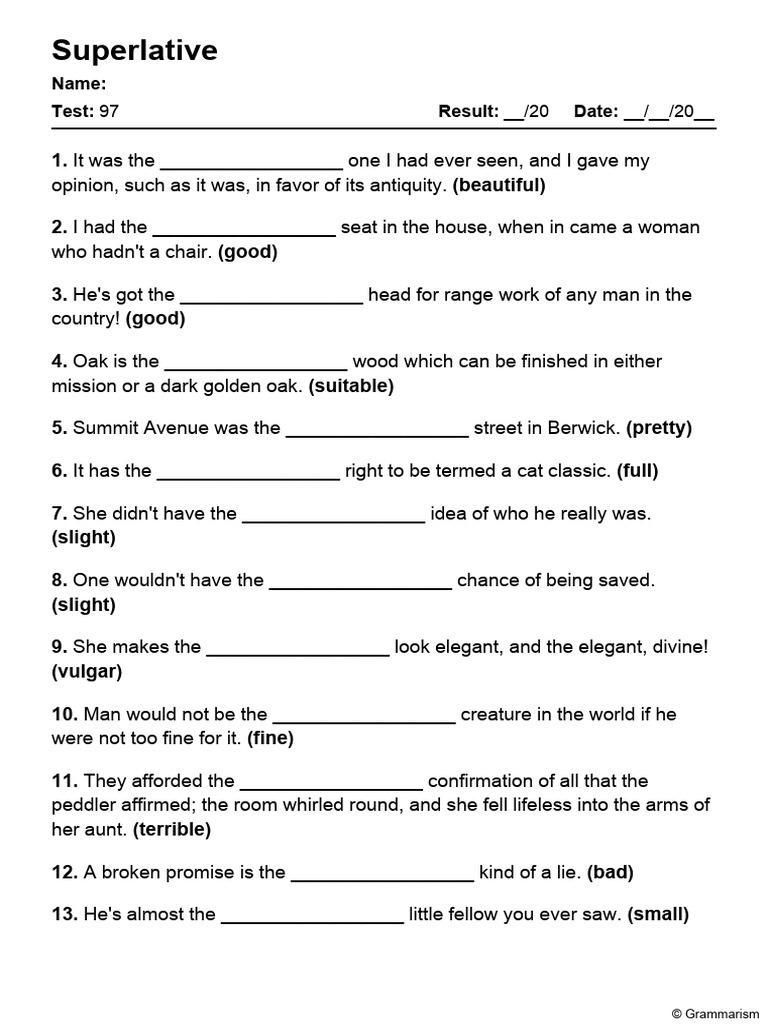 Grammarism Superlative Test 97 1051273 | PDF